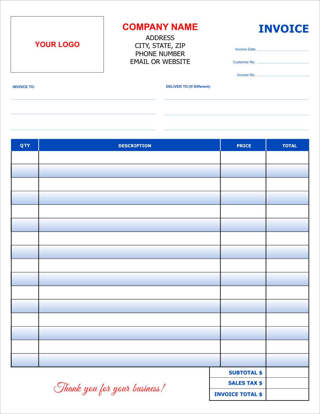 Blue Invoice 8 1 2 11 Lighthouse Printing